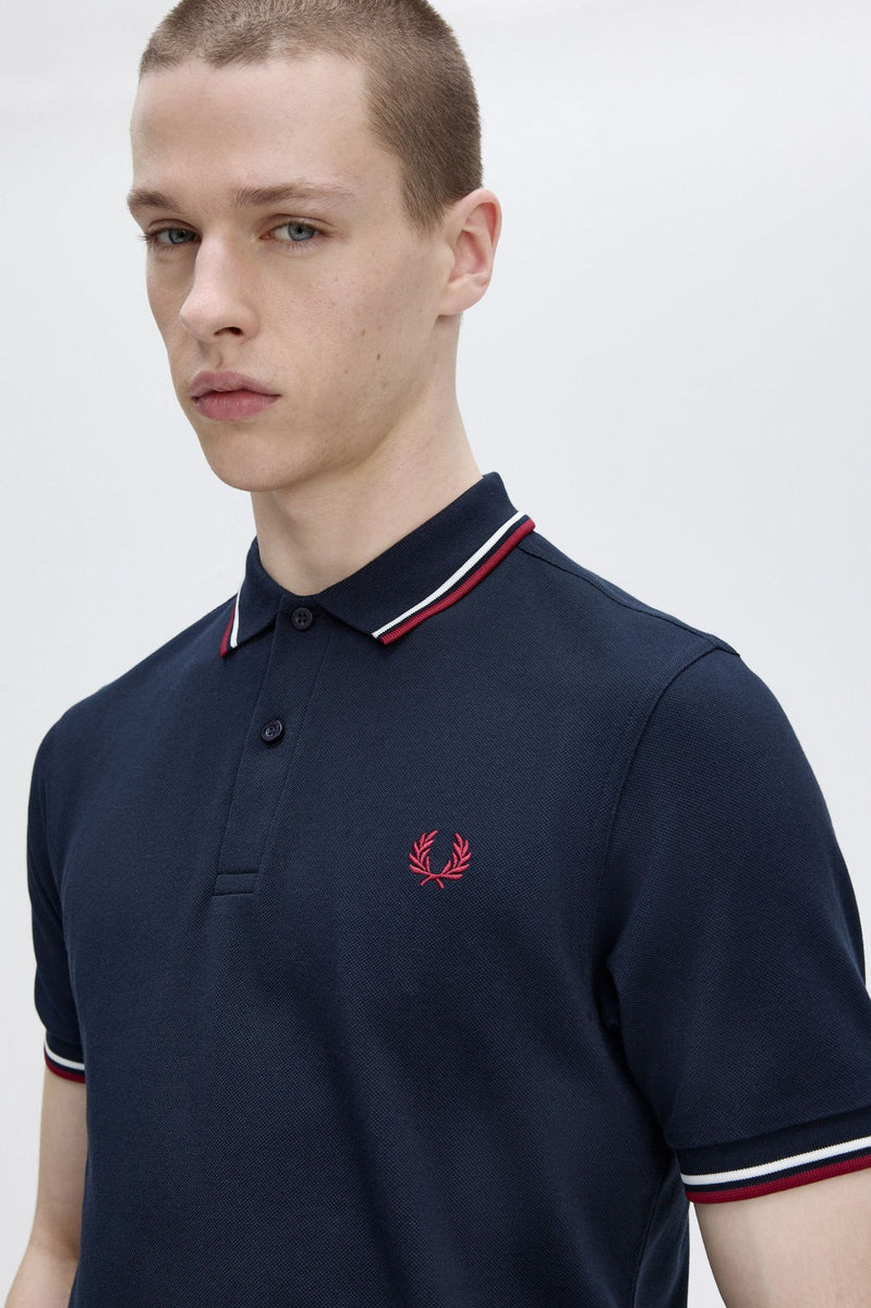 Fred Perry Twin Tipped M3600 Cotton piqué - Navy / Snow White / Burnt ...